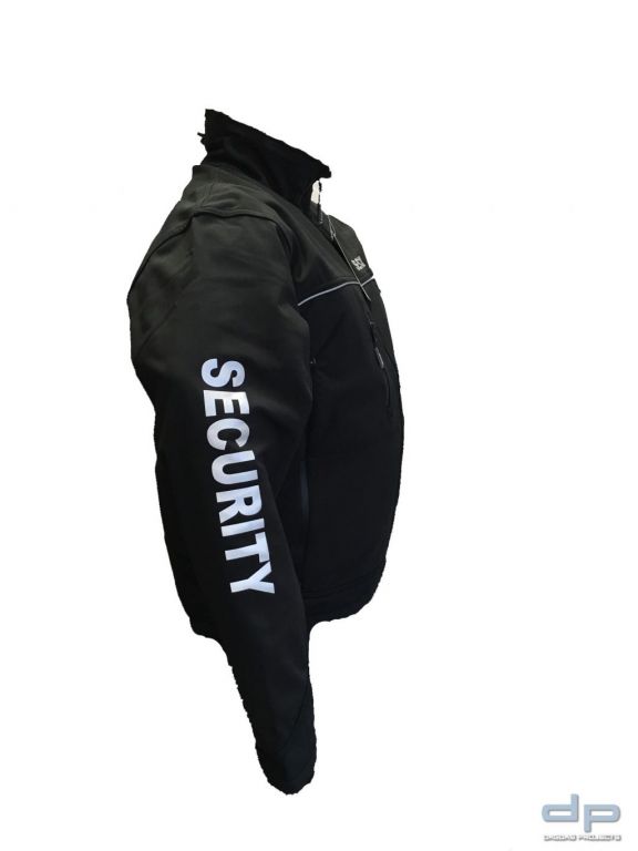 Security Softshell Jacke schwarz mit 3 Fach Sonderdruck in Reflex ...